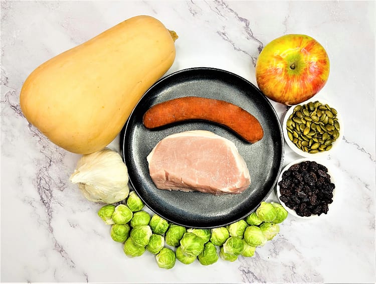 Spicy Pork Sheet Pan with Tahini Dressing - Eat Live Learn